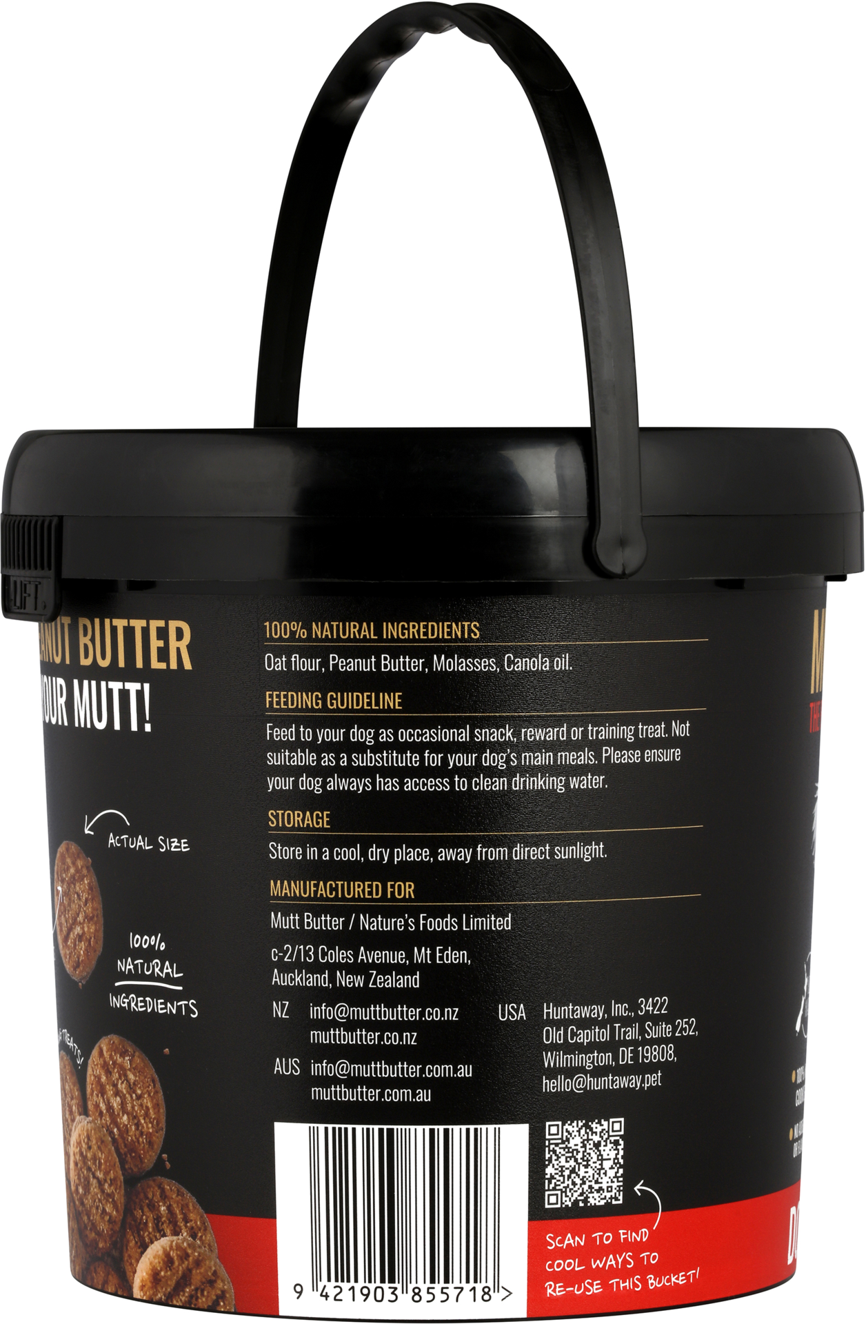 Mutt Butter Peanut Butter Cookie Bucket Dog Treats - Petdirect