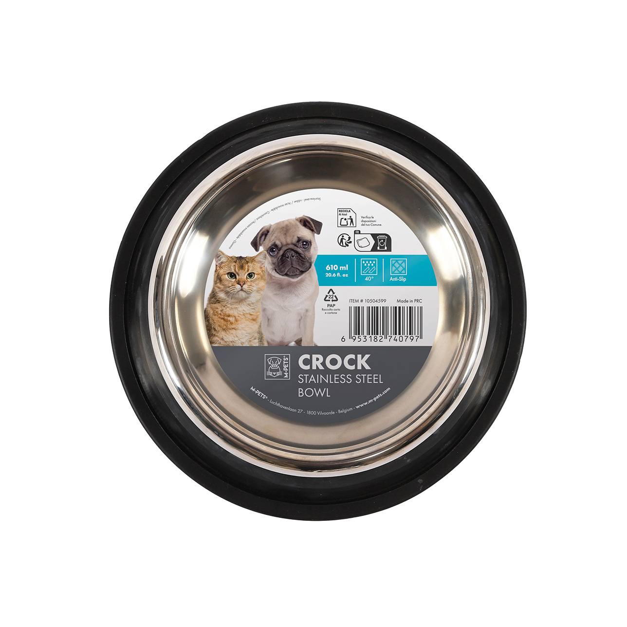 M-PETS Crock Non-Slip Stainless Steel Cat and Dog Food Bowl - Petdirect