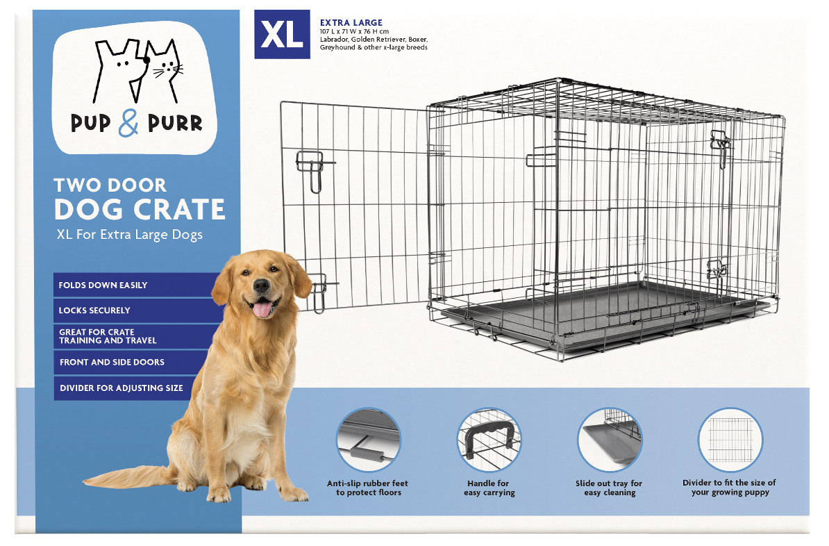 Pup & Purr Double Door Dog Crate with Divider - Petdirect