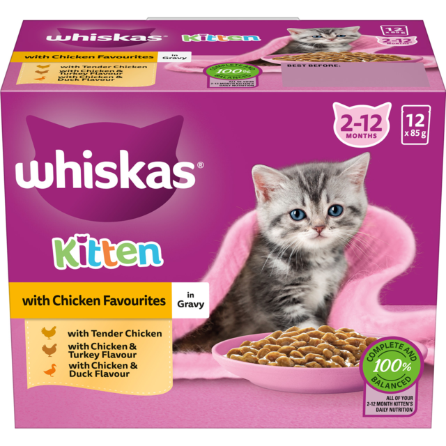Whiskas Chicken Favourites in Gravy Kitten Wet Cat Food Variety Pack ...