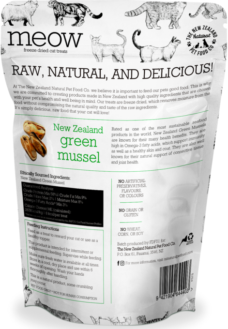 The NZ Natural Pet Food Co Meow Green Lipped Mussel Cat Treats - Petdirect