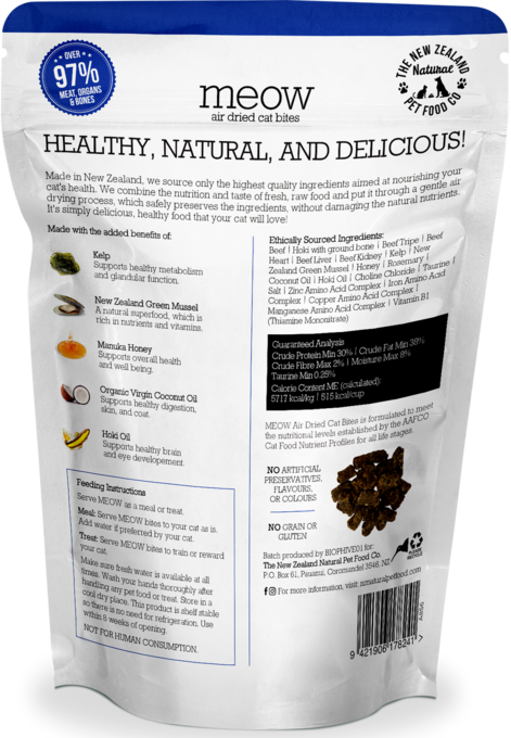 The NZ Natural Pet Food Co Meow Beef & Hoki Air Dried Cat Food - Petdirect