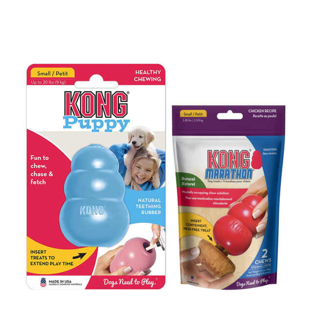 KONG Puppy Dog Toy and Marathon Chicken Dog Chew Bundle - Petdirect