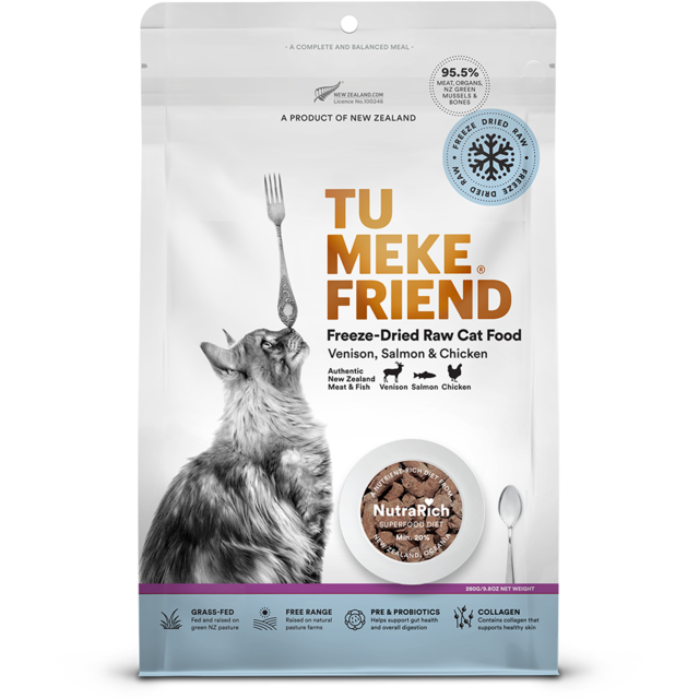Tu Meke Friend Venison Salmon and Chicken Freeze Dried Raw Cat Food ...
