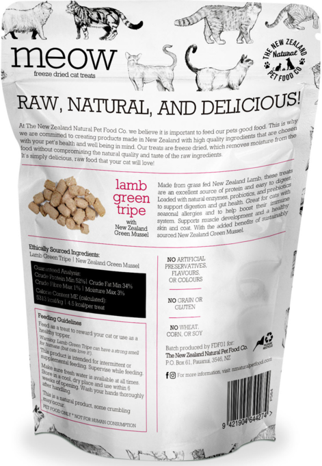 The NZ Natural Pet Food Co Meow Lamb Green Tripe & Mussel Freeze Dried ...