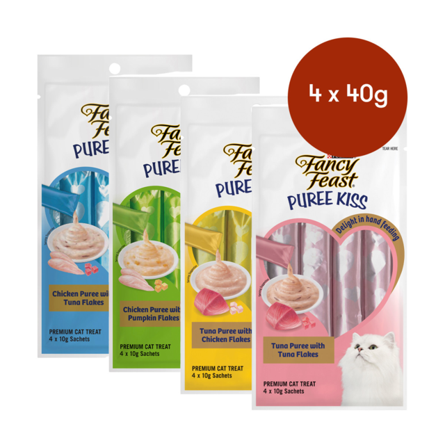 Fancy Feast Puree Kiss Mixed Cat Treats Bundle - Petdirect